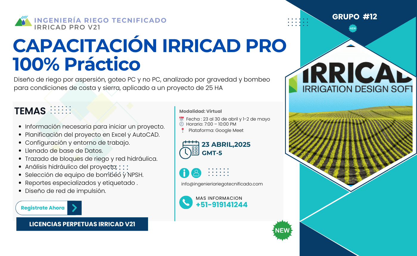 GRUPO N12 – Diseño Profesional de Sistemas de Riego con IRRICAD V21 – Ingenieria Riego Tecnificado